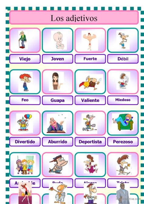 50 Adjetivos Español Ele Hojas De Trabajo Pdf And Doc