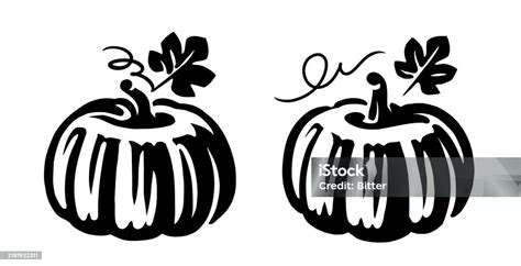 농장 호박 잎 로고 엠블럼 야채 음식 기호입니다 흑인과 백인 드로잉 벡터 일러스트 레이 션 10월에 대한 스톡 벡터 아트 및 기타 이미지 Istock