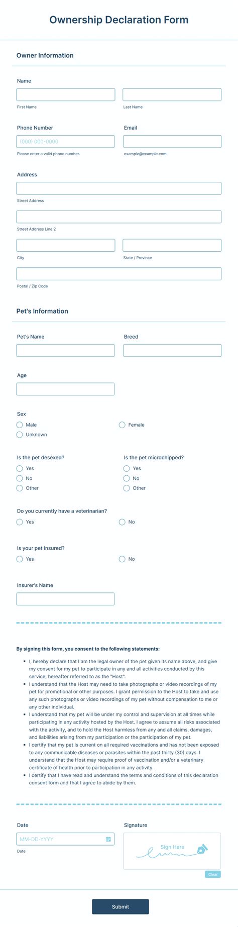 Ownership Declaration Form Template Jotform