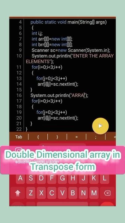 Transpose Matrix In Array Java Programming By Ershashank Sir Youtube