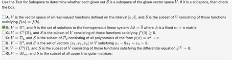 solved use the test for subspace to determine whether each
