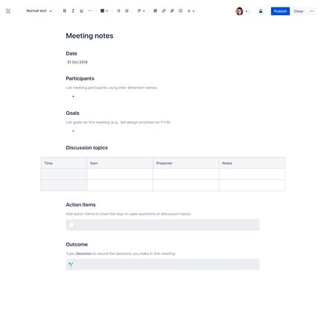 Confluence Meeting Notes Template