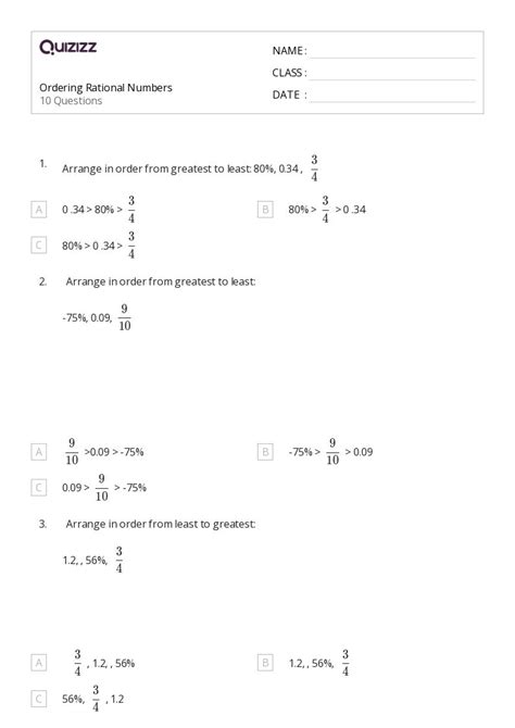 50 Ordering Numbers 0 10 Worksheets For 6th Grade On Quizizz