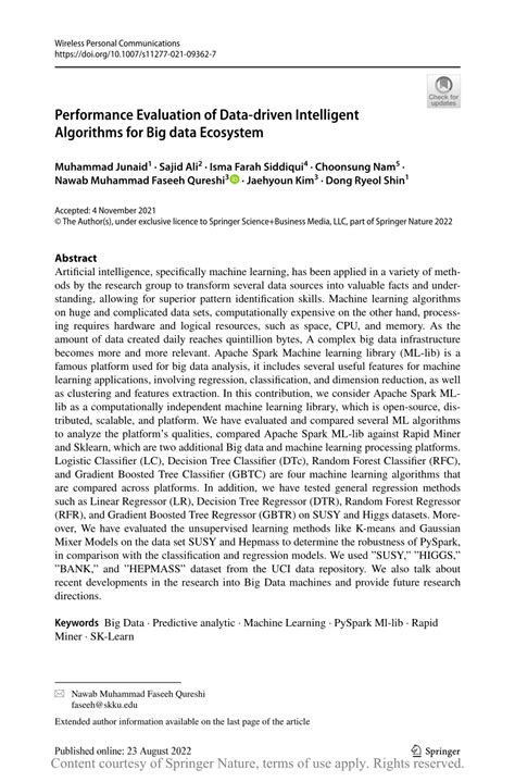 Pdf Performance Evaluation Of Data Driven Intelligent Algorithms For