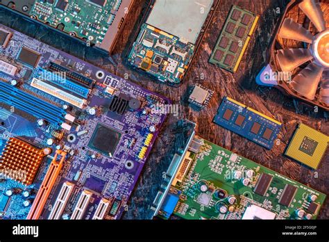 The Computer Hardware Configuration Is Laid Out On A Dark Background The Concept Of A Modern