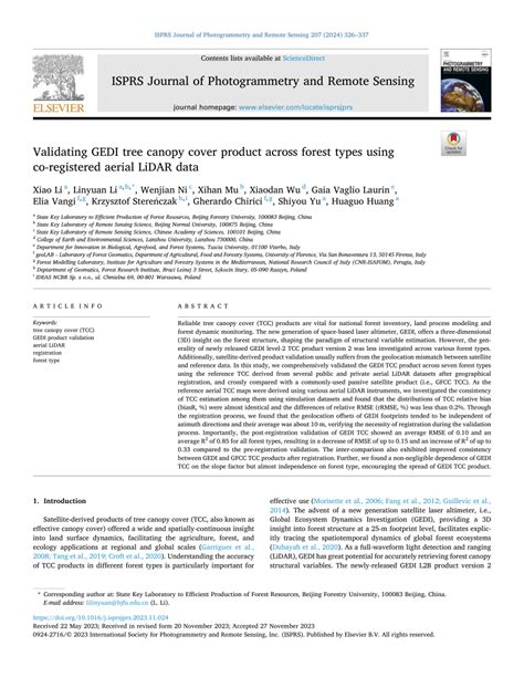 Pdf Validating Gedi Tree Canopy Cover Product Across Forest Types