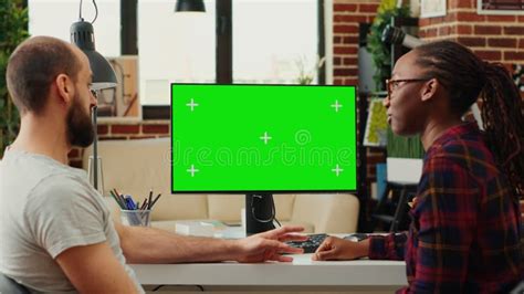 Diverse People Working With Greenscreen Monitor On Computer Stock Video Video Of Computer