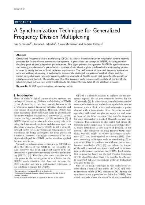 Pdf A Synchronization Technique For Generalized Frequency Division Multiplexing