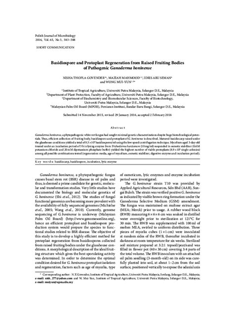 Pdf Basidiospore And Protoplast Regeneration From Raised Fruiting Bodies Of Pathogenic