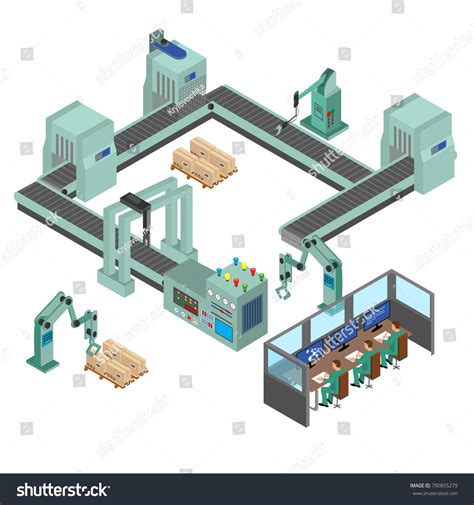 로봇 팔과 컨베이어 벨트 제어 제조 스톡 벡터로열티 프리 790855279 Shutterstock