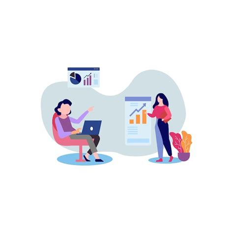 Premium Vector The Girls Are Working On A Line Graph