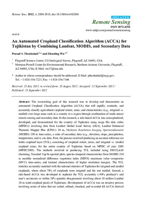 Pdf An Automated Cropland Classification Algorithm Acca For