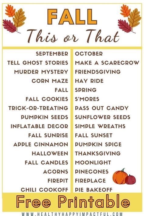 Fall This Or That Questions Game Free Printable Template
