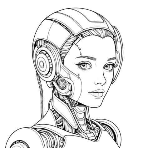 Female Robot Line Art White Background Premium Ai Generated Image