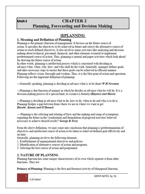 management ch 2 planning forecasting and decision making notesnew