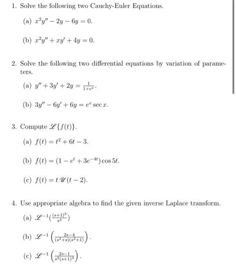 solved 1 solve the following two cauchy euler equations