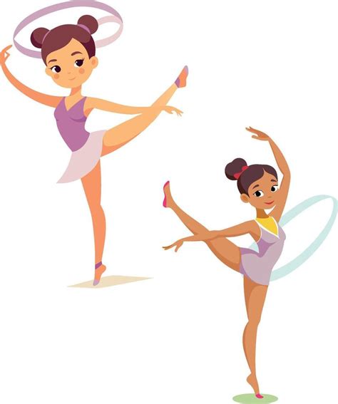 Two Female Gymnasts Performing With Hoops Exercising Rhythmic