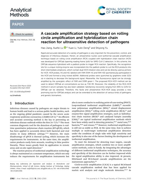Pdf A Cascade Amplification Strategy Based On Rolling Circle Amplification And Hybridization