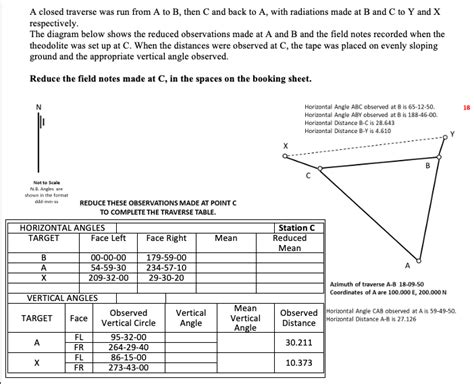 solved a closed traverse was run from a to b then c and