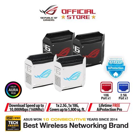 Asus Rog Rapture Gt6 2 Pack Tri Band Aura Rgb Wifi 6 Mesh Wifi System Gaming Router Shopee