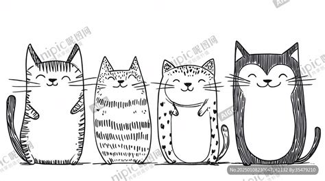 Ai创作图6只猫咪插画 多只猫插画 线稿猫咪 猫黑白线稿 线描猫咪 猫咪线稿 手绘猫咪图案 线稿猫 小喵咪线稿 简笔画小猫插画 手绘漫画猫 猫咪插画合集 手绘萌猫 猫咪系列插画 猫咪手绘