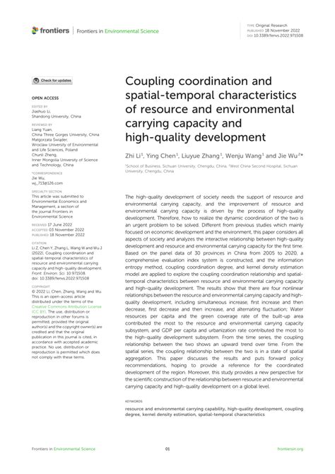 Pdf Coupling Coordination And Spatial Temporal Characteristics Of Resource And Environmental