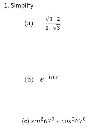 Solved 1 Simplify A Root 3 2 2 Root 3 B E Lnx C Chegg Com