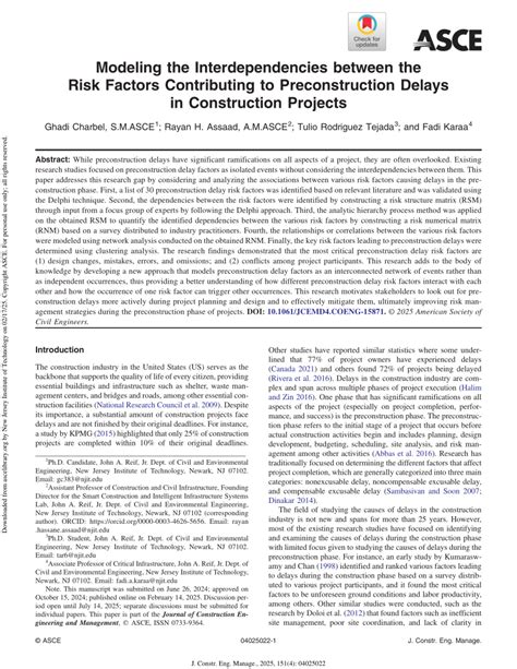 Pdf Modeling The Interdependencies Between The Risk Factors Contributing To Preconstruction Pdf Modeling The Interdependencies Between The Risk Factors Contributing To Preconstruction