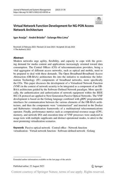 Pdf Virtual Network Function Development For Ng Pon Access Network Architecture