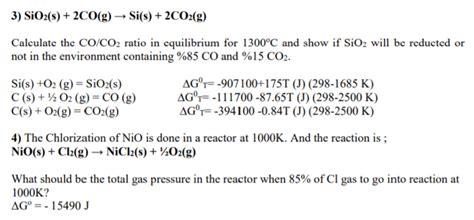 solved 3 sio2 s 2co g si s 2co2 g calculate the