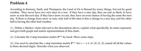 Solved Problem 4 According To Kemeny Snell And Thompson