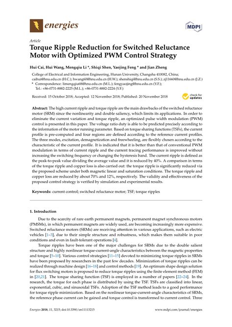 Pdf Torque Ripple Reduction For Switched Reluctance Motor With Optimized Pwm Control Strategy