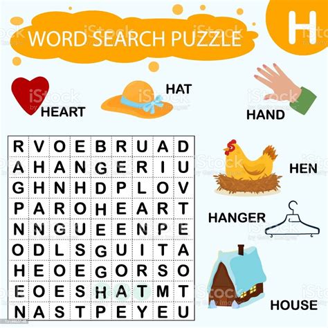 아이들을위한 벡터 교육 게임 문자 H로 시작하는 단어를 찾기위한 퍼즐 낱말에 대한 스톡 벡터 아트 및 기타 이미지 낱말 시력 유치원 Istock