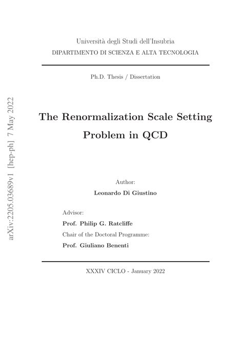 Pdf The Renormalization Scale Setting Problem In Qcd Phd Thesis