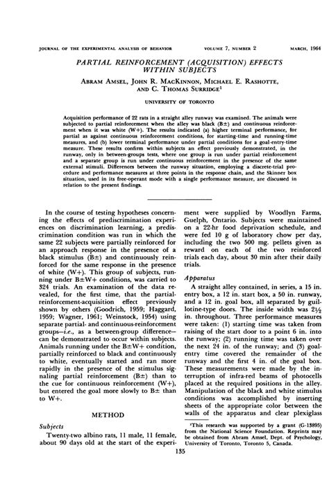 Pdf Partial Reinforcement Acquisition Effects Within Subjects