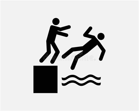 Pushing Man Into Water Icon Pool Push Fall Over Rough Play Vector Black