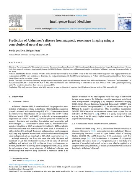 Pdf Prediction Of Alzheimers Disease From Magnetic Resonance Imaging Using A Convolutional