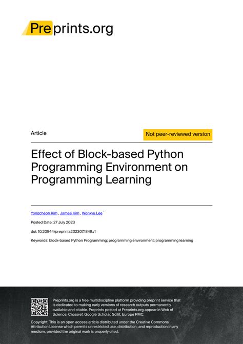 PDF Effect Of Block Based Python Programming Environment On Programming Learning
