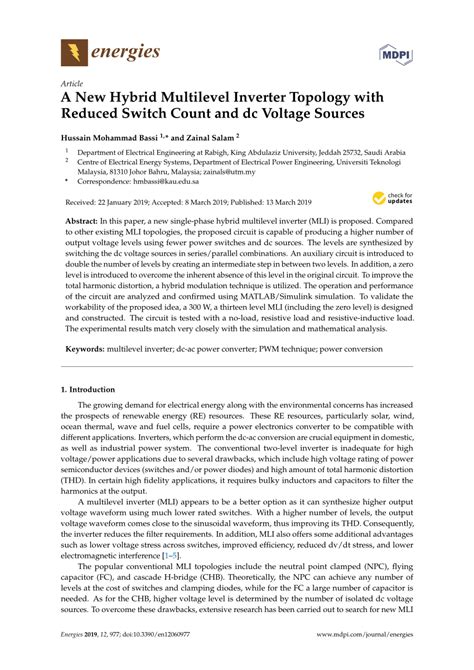 Pdf A New Hybrid Multilevel Inverter Topology With Reduced Switch