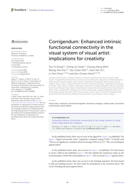Pdf Corrigendum Enhanced Intrinsic Functional Connectivity In The Visual System Of Visual