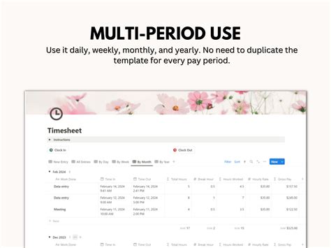 automated timesheet notion template weekly timesheet clock in clock