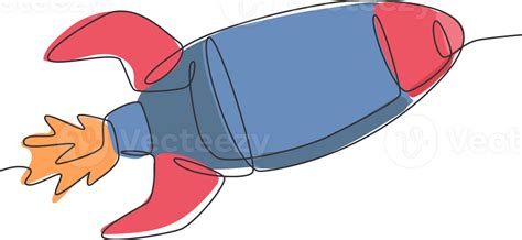 One Continuous Line Drawing Of Simple Retro Spacecraft Flying Up To The Outer Space Nebula