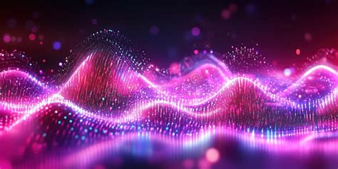 Colorful Abstract Wave Patterns Displaying Vibrant Lights In A Digital Landscape At Night Stock