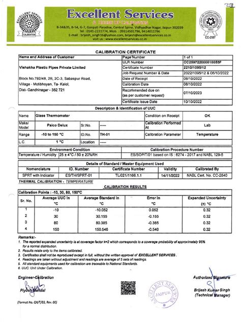 21 Thermometer Calibration Cartificate Pdf Thermodynamic Properties Physical Quantities