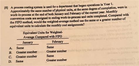 Solved A Process Costing System Is Used For A Department Chegg Com