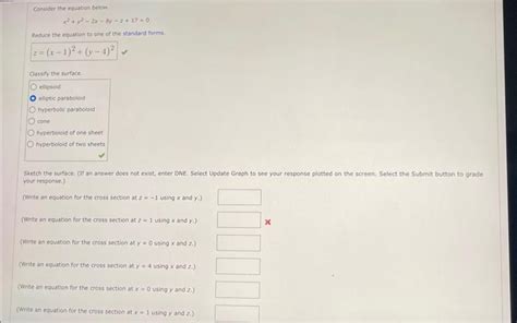 Solved Consider The Equation Beiow X2 Y2−2x−0y−z 17 0