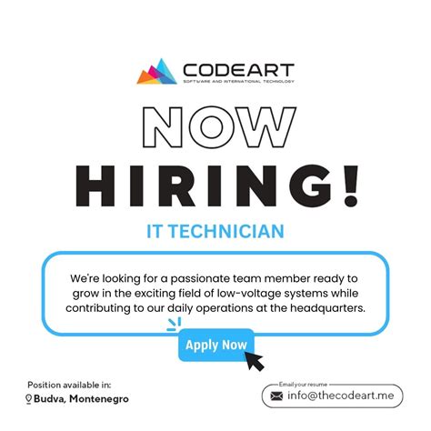 Codeart On Linkedin Hiring Ittechnician Techguy Joboffer Budvajobs Montenegrojobs