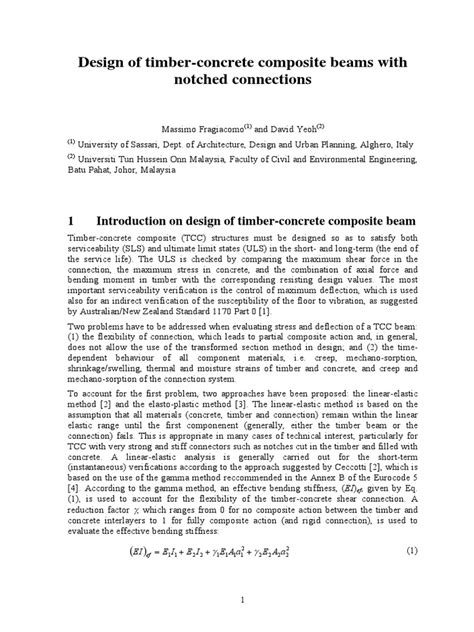 Design Of Timber Concrete Composite Beams With Notched Connections