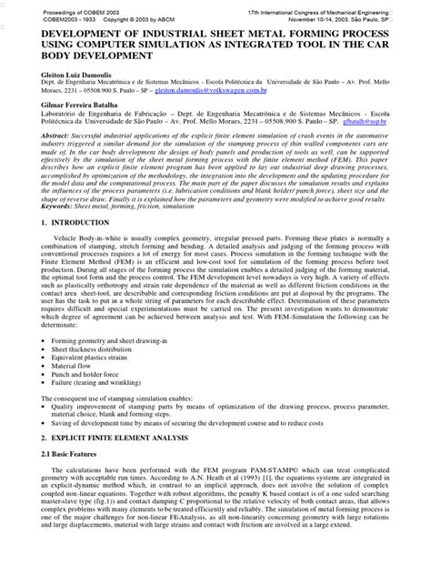 Development Of Industrial Sheet Metal Fo Pdf Friction Plasticity Physics