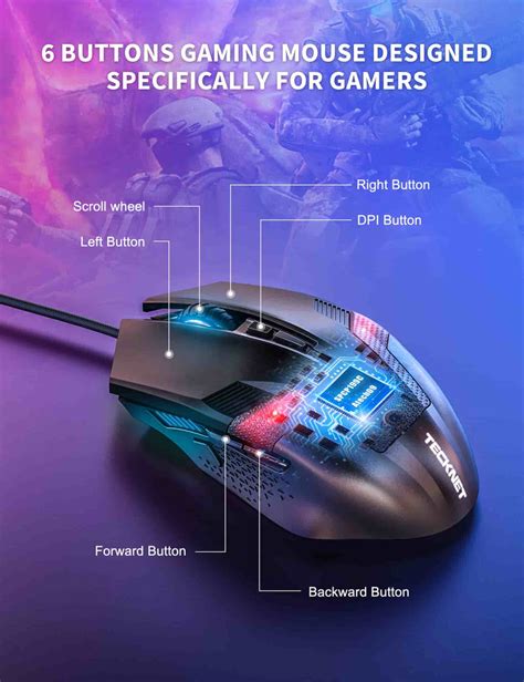 Tecknet Rgb Wired Gaming Mouse With 6 Programmable Buttons 8000 Dpi O